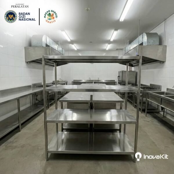 Solid Pan Rack 4 Tiers Standar Dapur MBG | Rak Pan Stainless